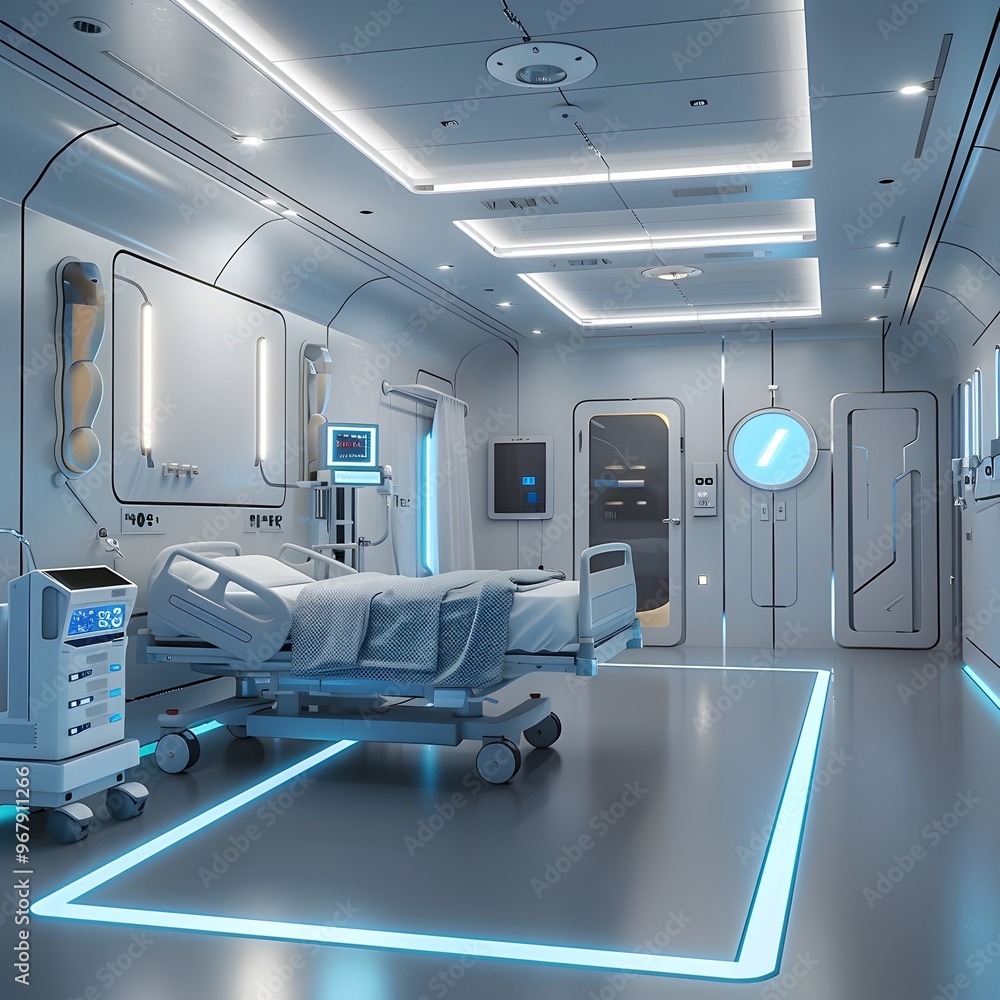 Futuristic Smart Hospital Room with Cutting Edge Medical Devices and ...