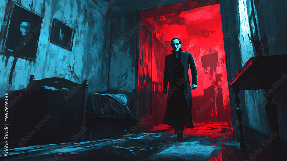 Ai generated image of a scary vampire entering the bedroom of one of ...