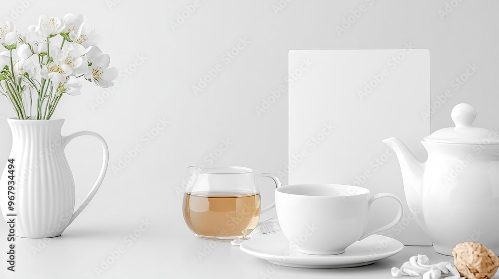 Blank tea packaging with a foldover top, set on a light grey background ...
