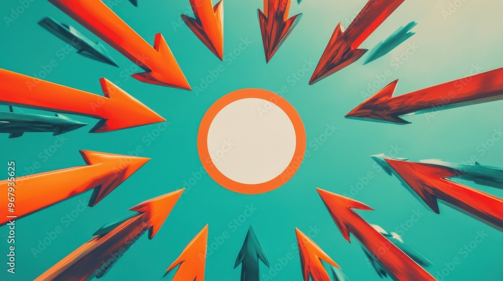 A circle in the center of the frame with arrows extending outward in ...