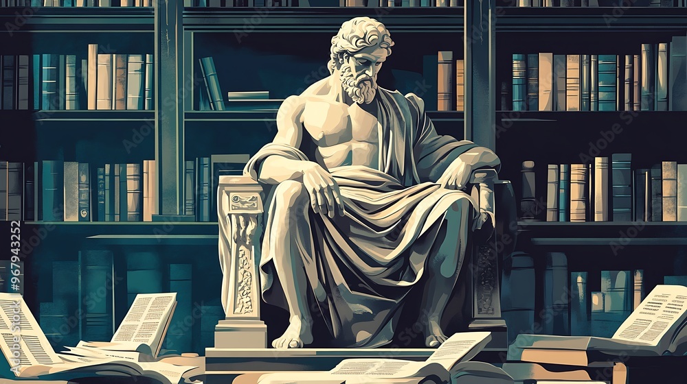 Stoic Wisdom: Vector Illustration of Ancient Greek Philosopher Statue ...