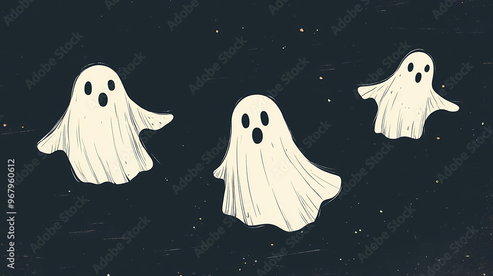 Minimalist background with clean, white ghost silhouettes floating on a ...
