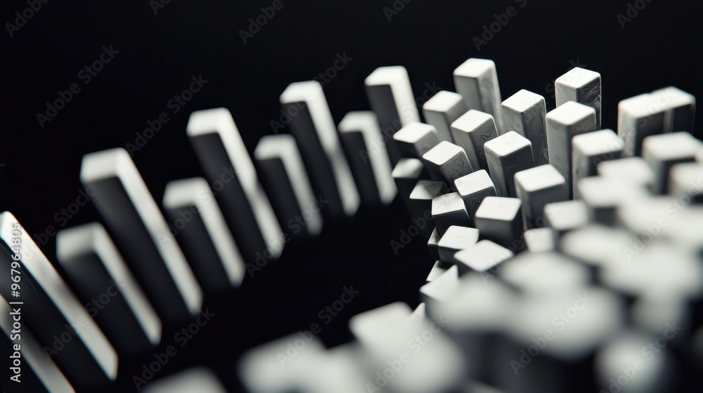 A reactive chain of dominoes falling, each tile transforming into a ...