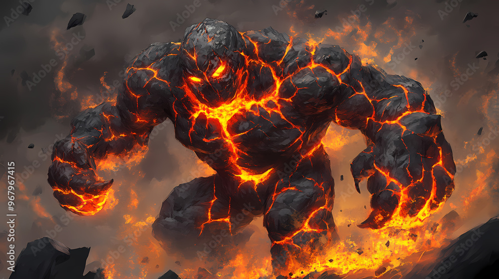 Lava golem with molten core and fiery cracks, molten golem, elemental ...