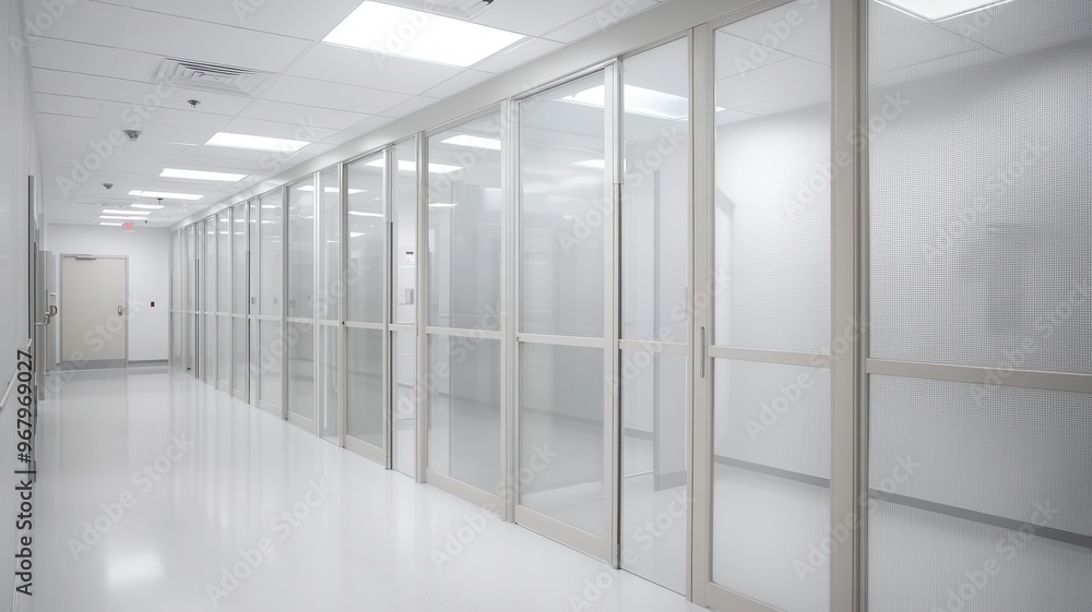 Prison visitation area with glass partitions separating inmates and ...