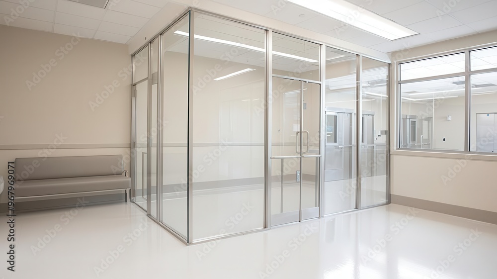Prison visitation area with glass partitions separating inmates and ...