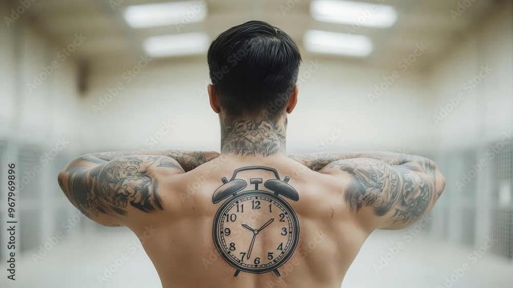Prisoner with a tattoo of a clock, symbolizing time served, Prison ...