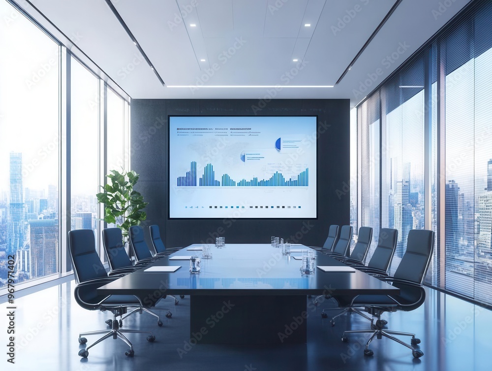 Modern slide design on a large projector screen in a conference room ...