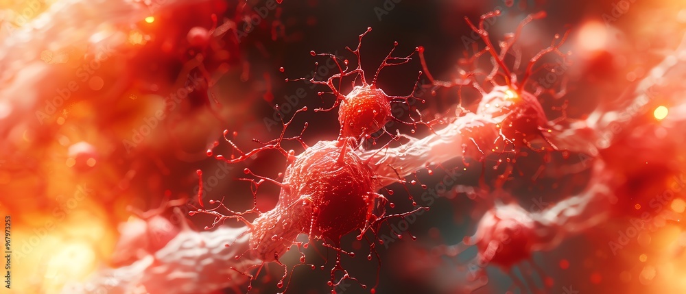 Close-up of a root cell s interior, genetic structures in focus, artery ...