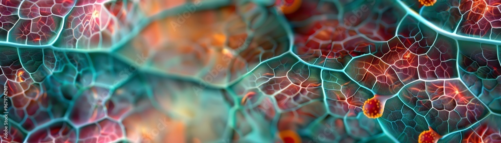 Artery-like veins of a leaf cell, close-up 3D view, merging genetic ...