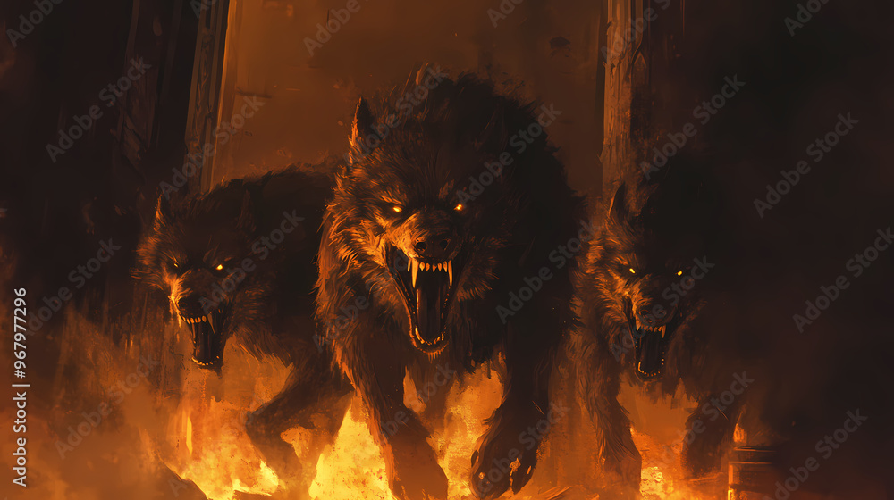 Myth of the cerberus the threeheaded dog guarding the gates of the ...