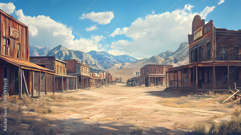 Old west town , an old west ghost town, weathered buildings, stark ...