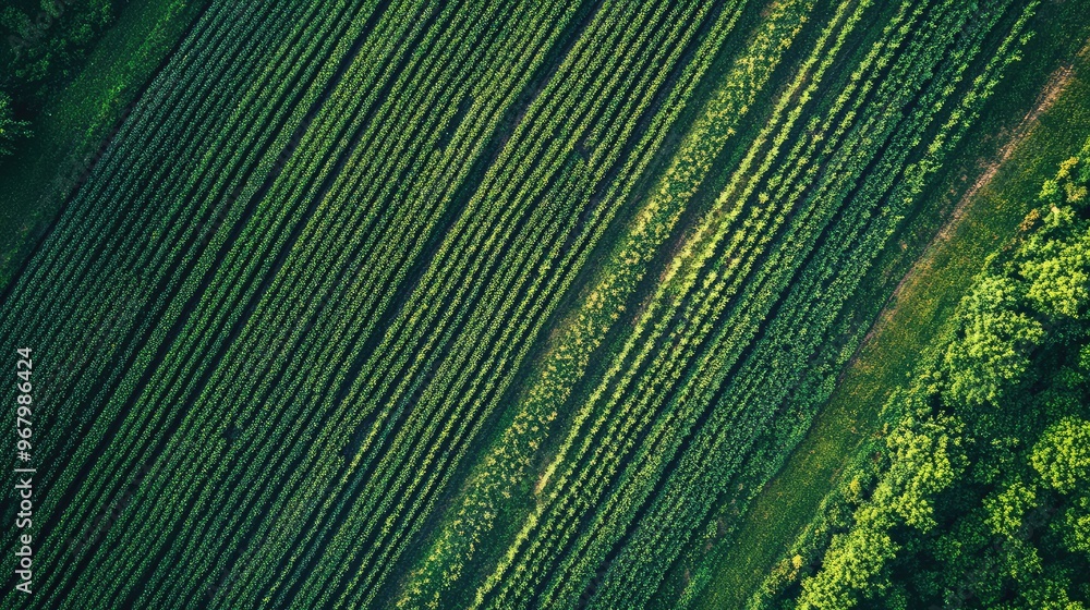 Aerial perspective of sprawling monoculture crops in the U.S., with a ...