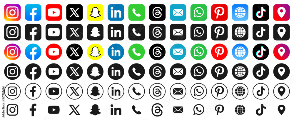 Social media network icon set 2024. social network buttons collection ...