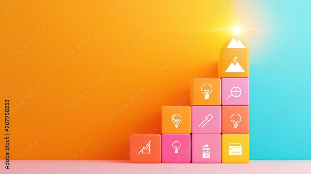 ภาพประกอบสต็อก Building Blocks of Achievement: A set of colorful blocks ...