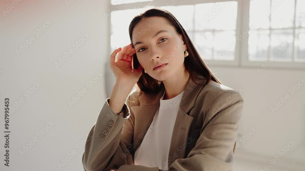 Beautiful woman having smooth healthy skin. Portrait of gentle female ...