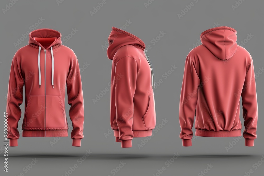 Presentation mockup of a simple red hoodie design featuring split front ...