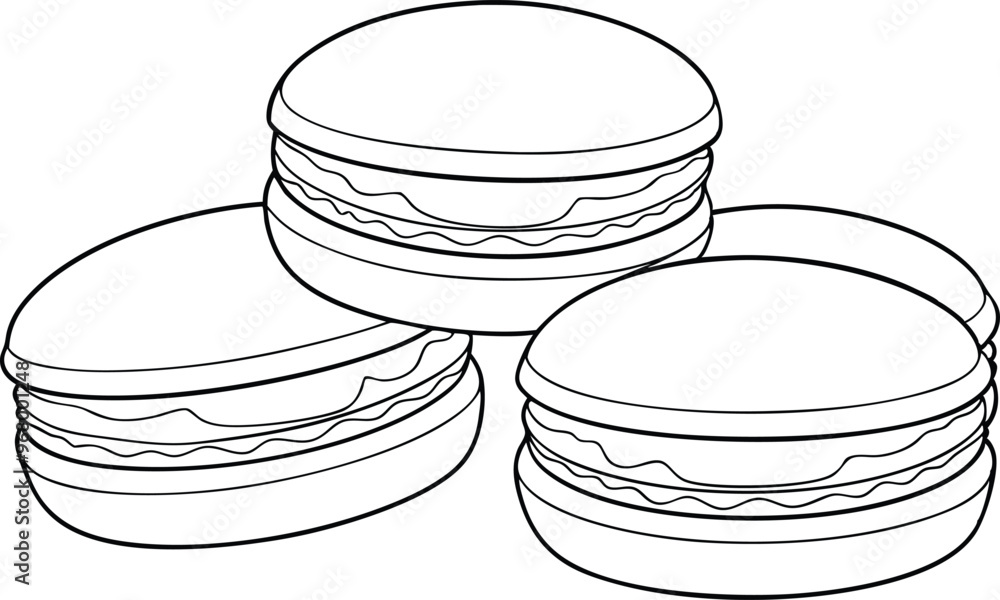 Vetor de Set of outline Macaron cookies drawing vector clipart ...