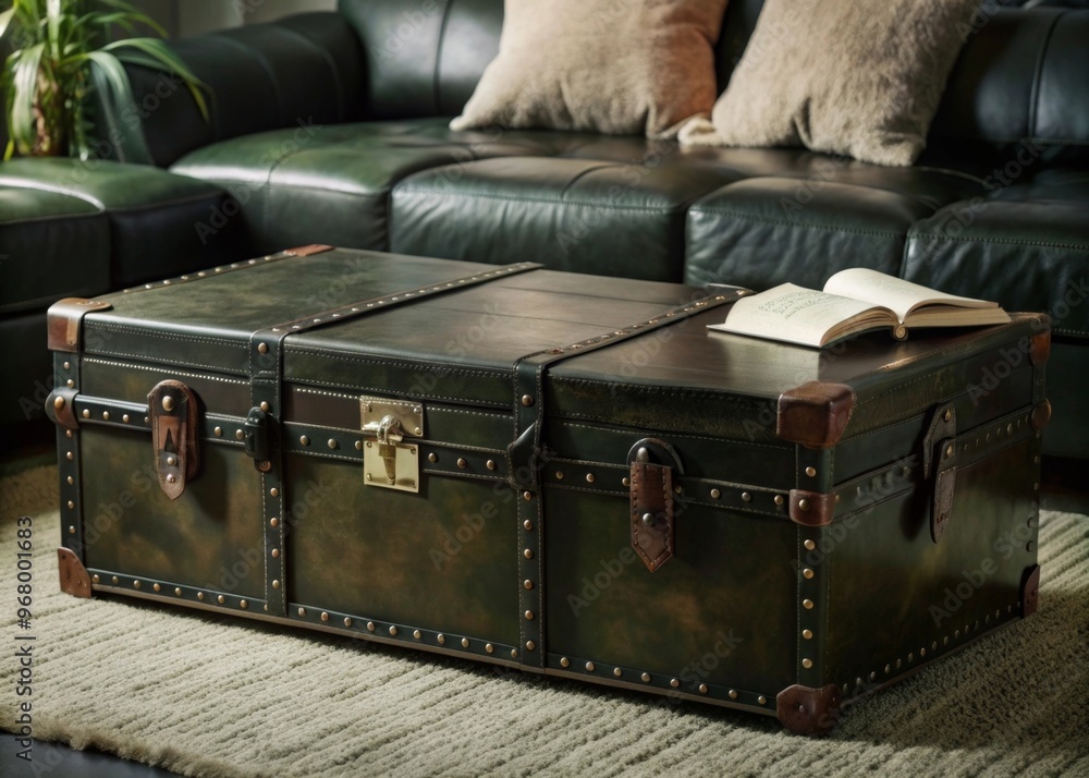 Vintage Trunk Coffee Table An antique-style trunk used as a coffee ...
