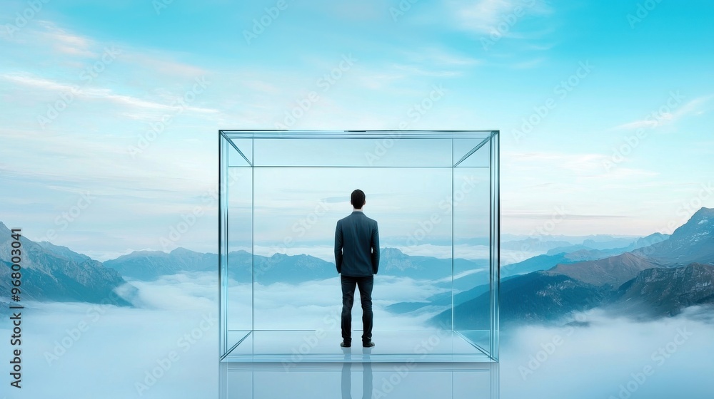 Glass Box of Limitations: A human figure inside a transparent glass box ...