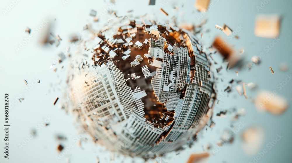 Shattered Business Globe: A globe made of interconnected buildings ...