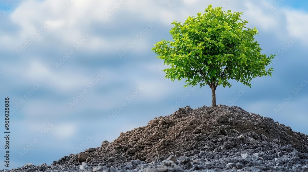 A fake tree planted on top of a landfill, deceptive environmental ...