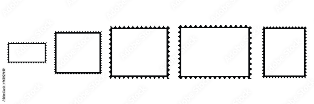 Postcard stamp frames. Blank postage stamps, empty postmark and square ...