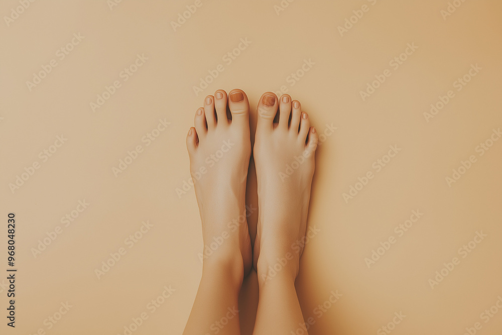 Photo of female feet on a beige background, a close-up of beautiful ...
