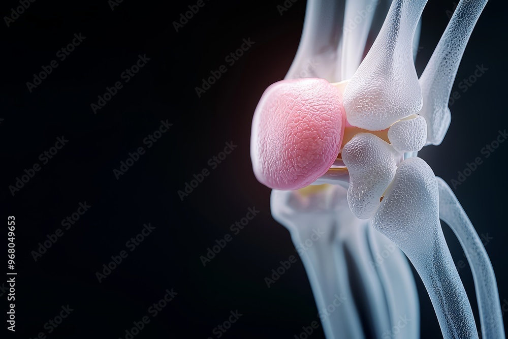 Detailed 3D anatomical rendering of a human knee joint, showing ...