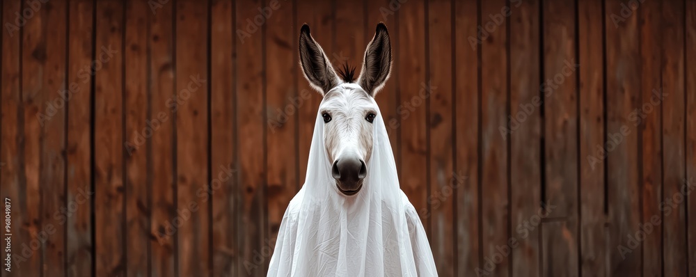 Donkey dressed as a ghost walking through a haunted farm, ghost donkey ...
