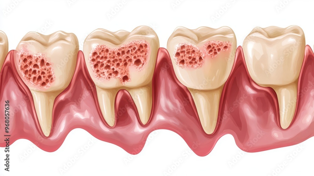 An illustration showing the progression of tooth decay and cavities in ...