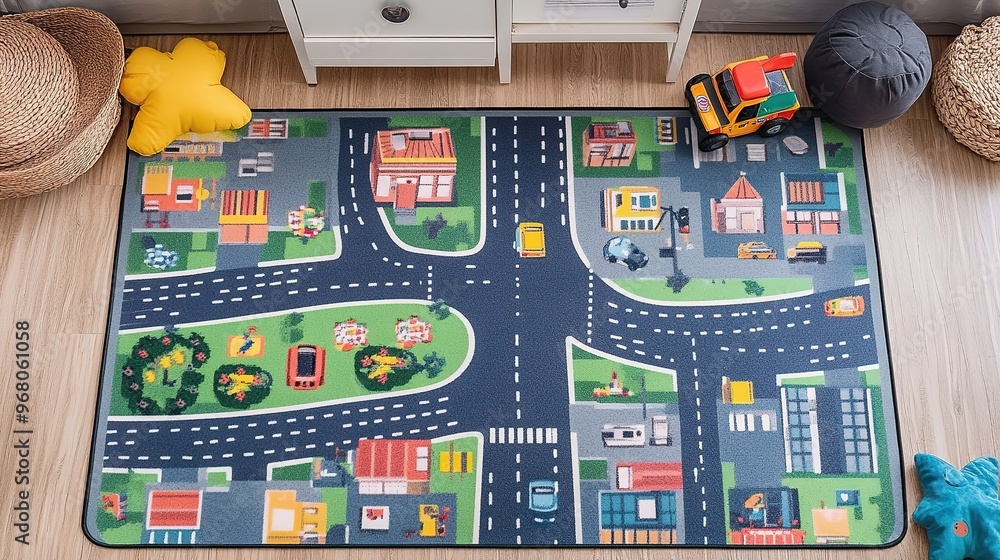 kids city town roads map car play mat printable set rug in digital ...
