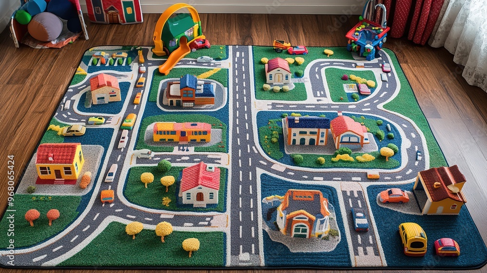 kids city town roads map car play mat printable set rug in digital ...