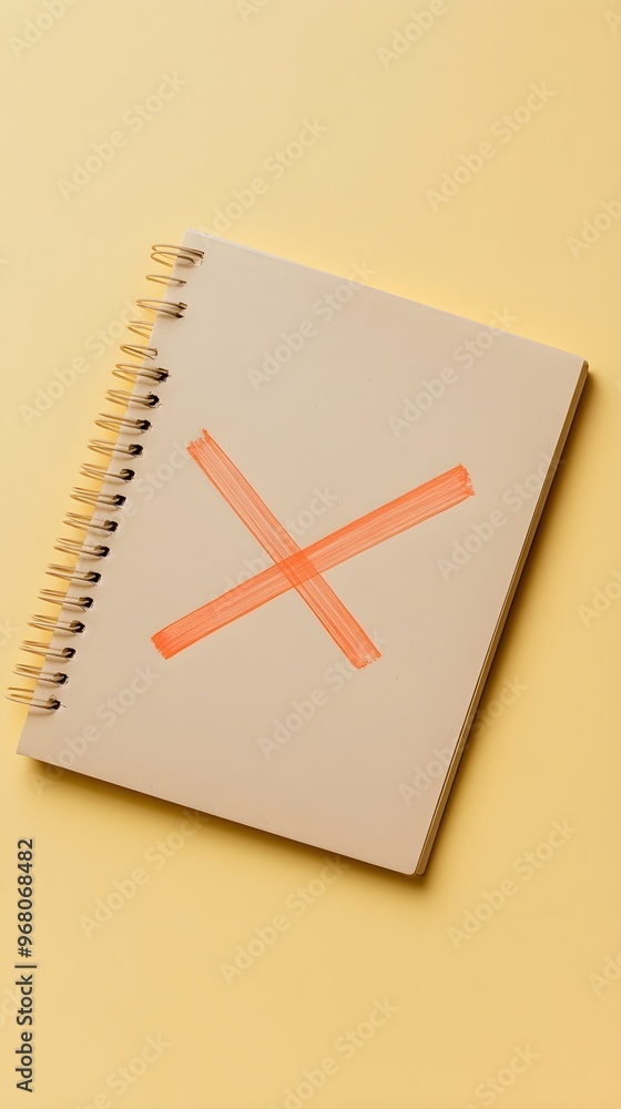 An empty notepad with a single crossed-out line on a light solid color ...