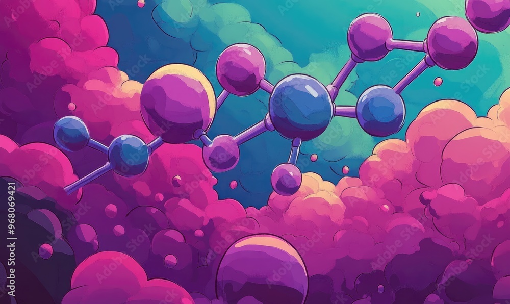 2D cartoon illustration of molecular structure and chemical atoms Stock ...