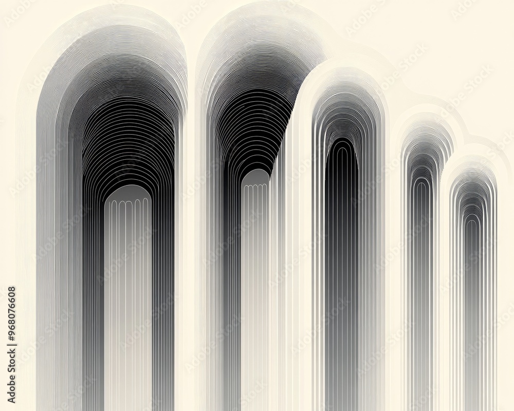 Abstract line art illustration featuring a gradient of vertical arches ...