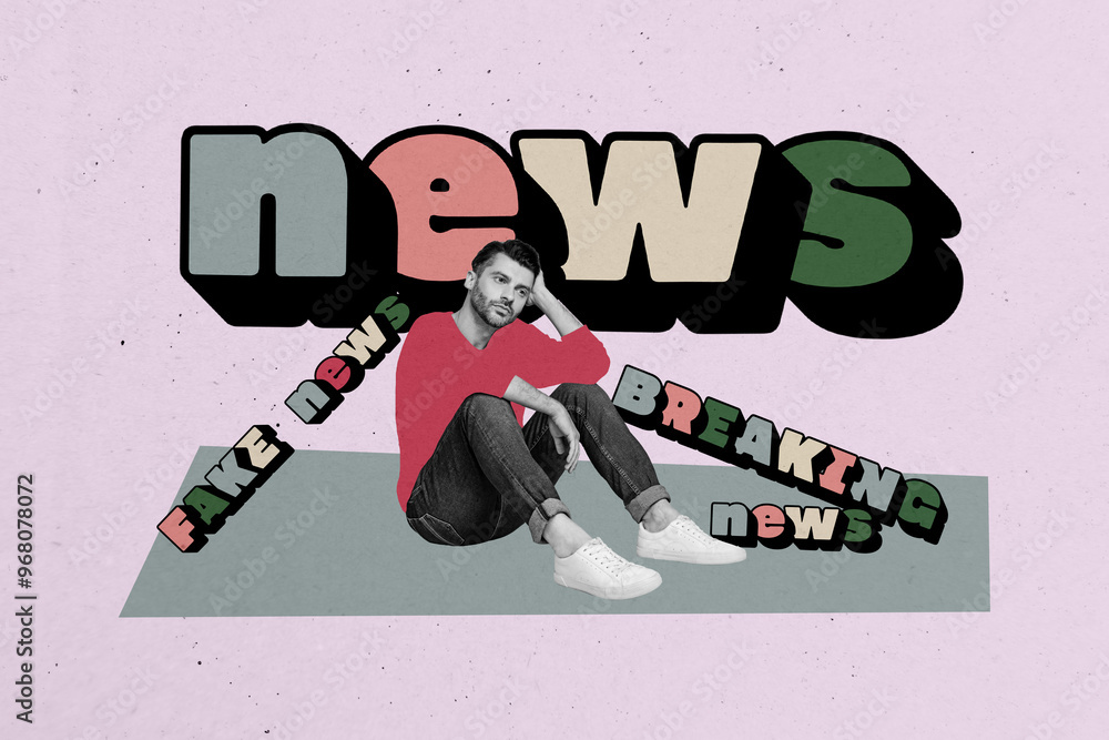 Composite trend artwork sketch 3D collage of fake breaking news ...