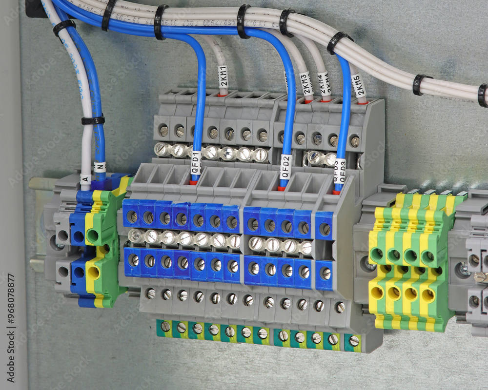 Electrical screw through terminals with connected insulated copper ...
