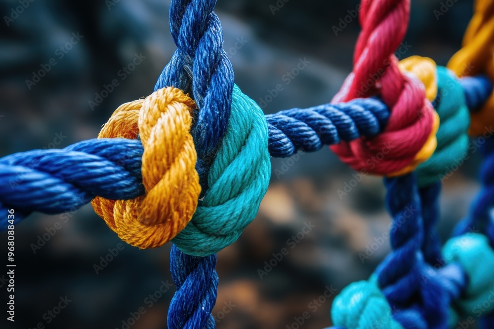 Colorful knots tied in a rope structure, showcasing vibrant hues of ...
