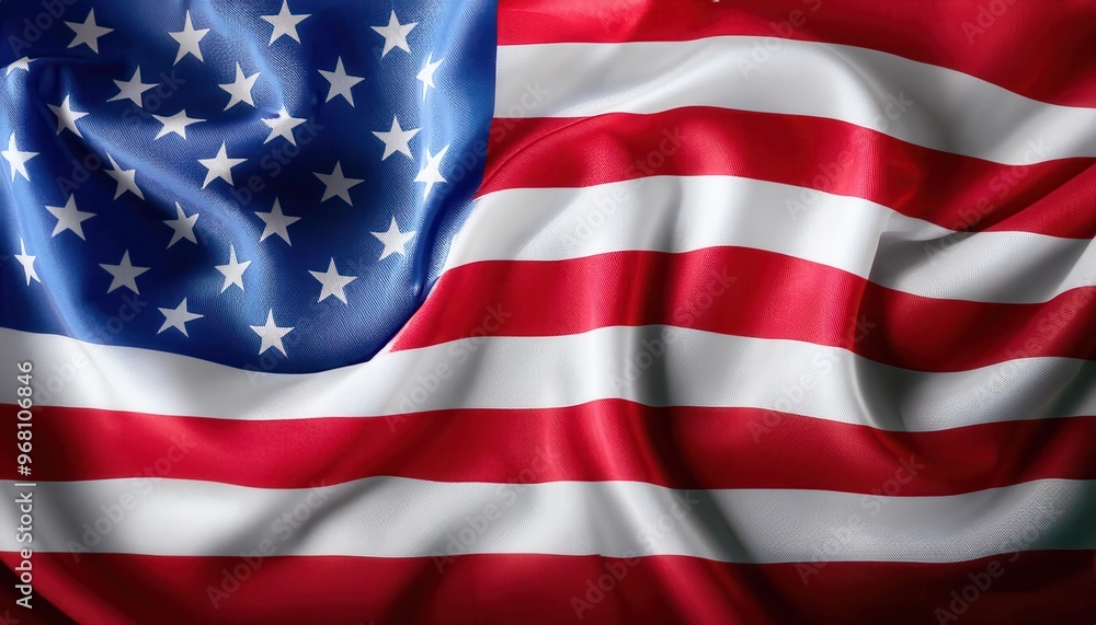 Close-Up of the Waving American Flag, Featuring Prominent Stars and ...
