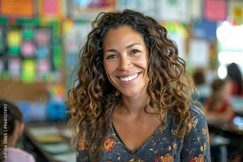 smiling teacher guides a diverse classroom of young learners in a ...