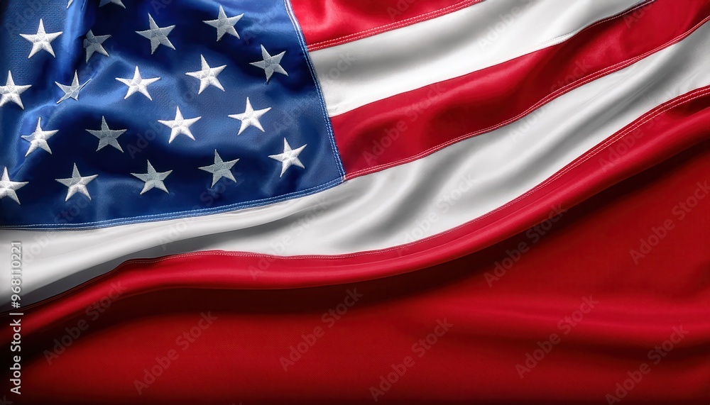 Close-Up of the Waving American Flag, Featuring Prominent Stars and ...