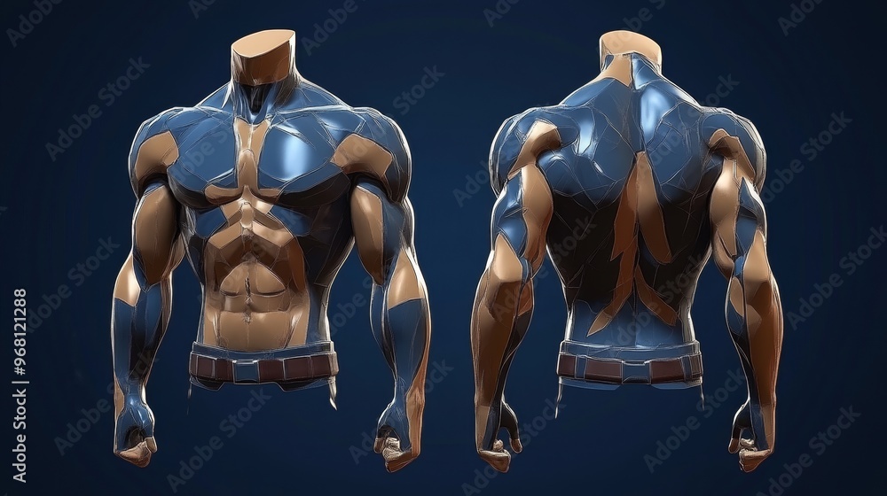 3D model of a muscular human torso showcasing detailed anatomy from ...
