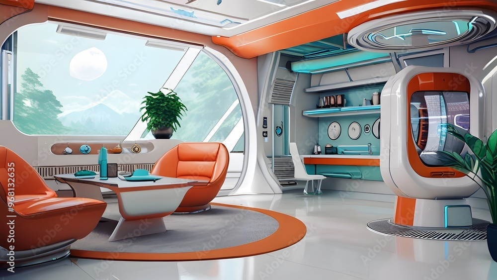 Stylish Retro Futuristic Home Interior with Innovative Design Elements ...