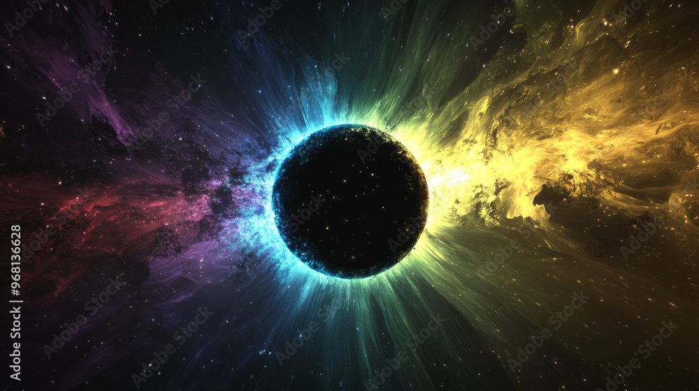 A realistic solar eclipse effect with a transparent background. The ...