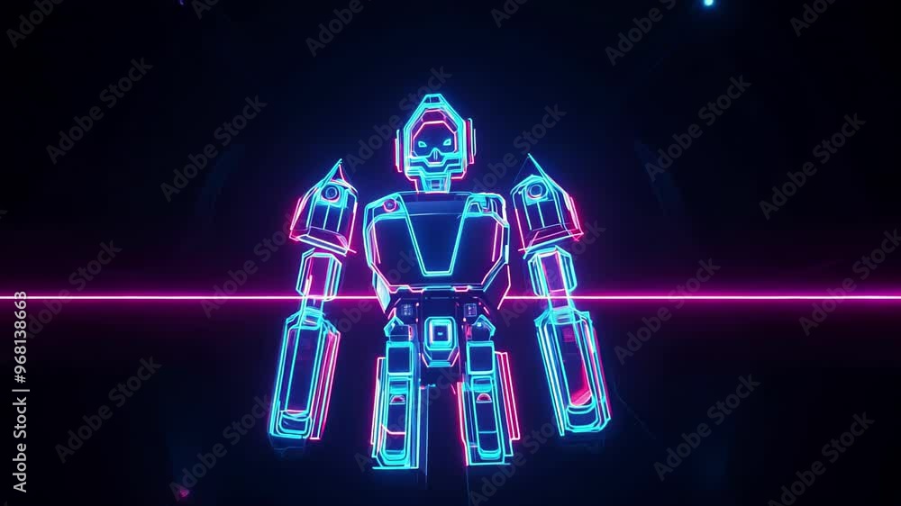 Neon futuristic robot in a glowing cyberpunk environment with vibrant ...