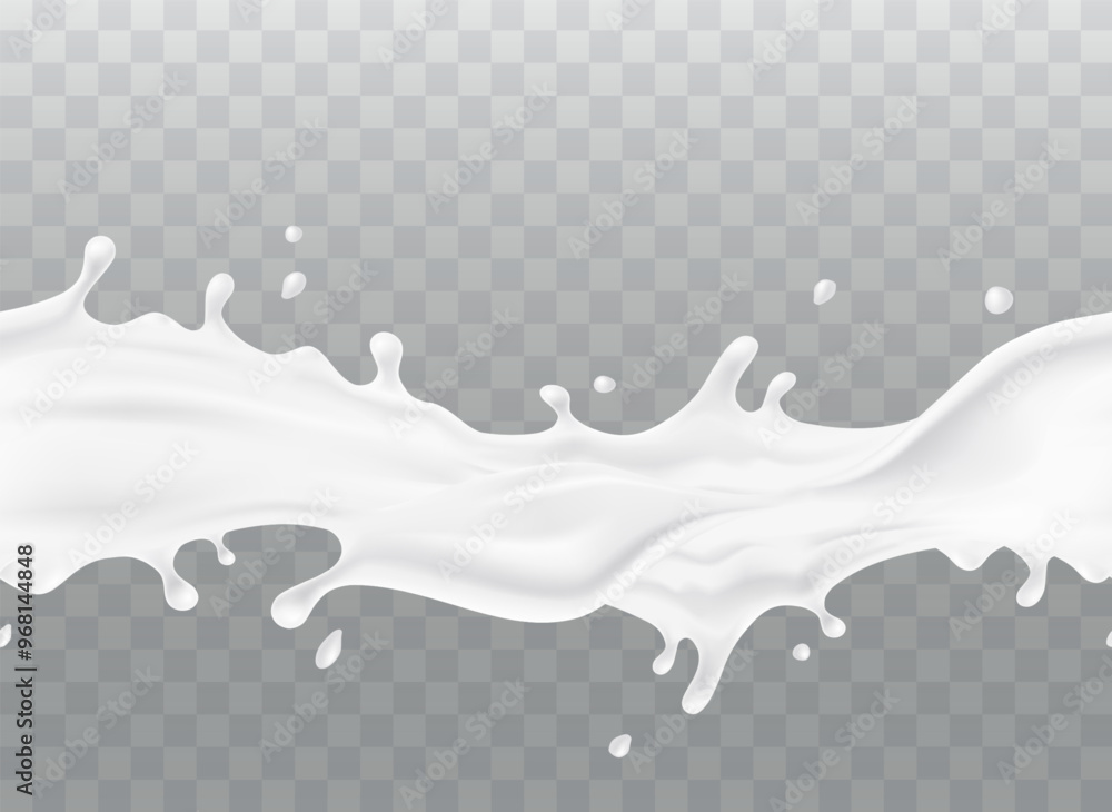Milk splash seamless pattern. 3d white realistic yogurt wave border on ...