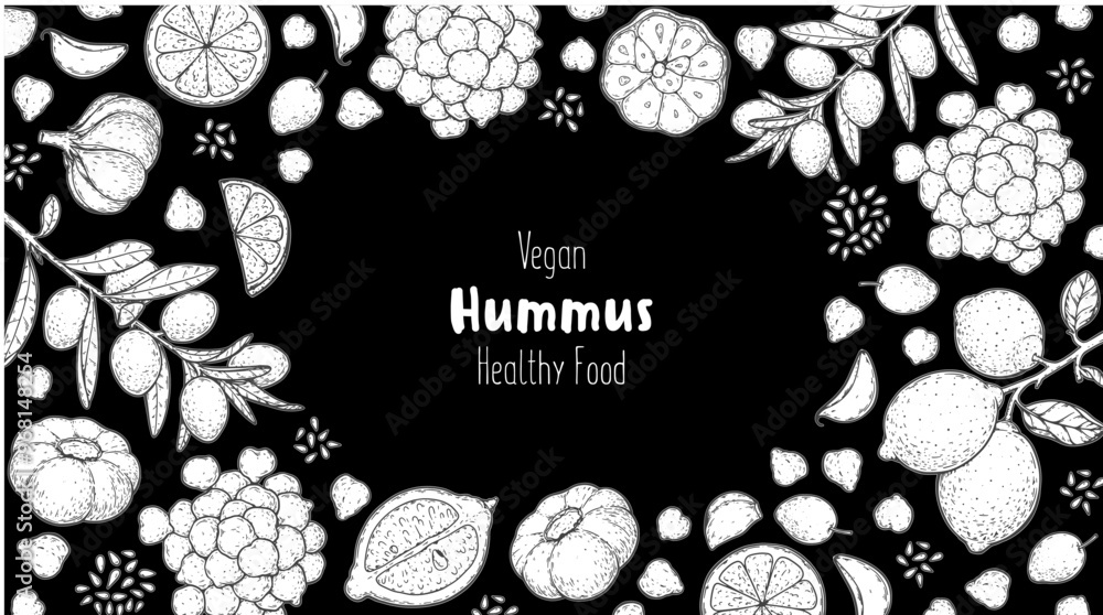 Hummus packaging design template. Cooking and ingredients for hummus ...