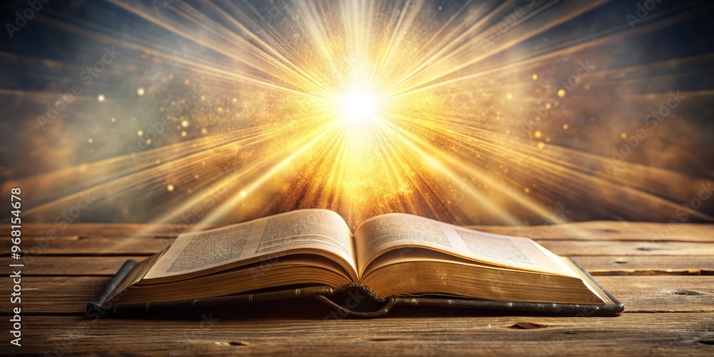 Open Book with Divine Light, Golden Glow, Religious Text, Bible, Faith ...