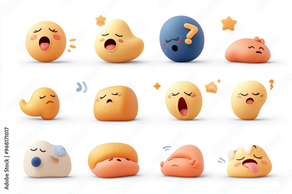 Flat-style emoji set featuring sleepy and tired expressions, including ...